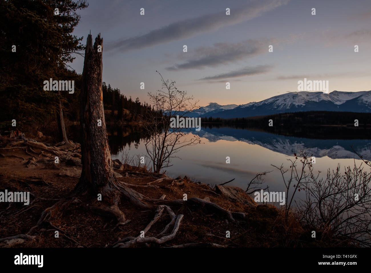 Indian Mountain Ridge and Whistler Peak from Lake Pyramid in Jasper ...