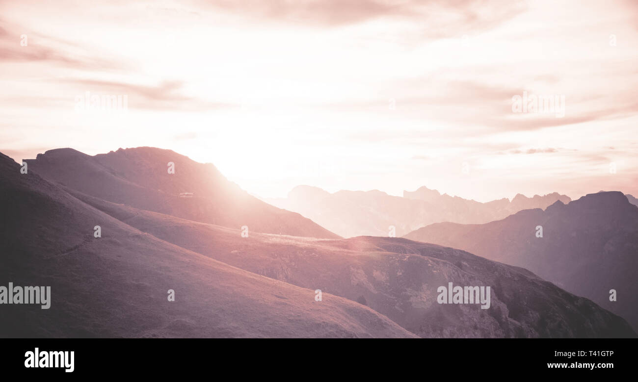 layered mountains landscape background of Dolomites, Italy Stock Photo ...