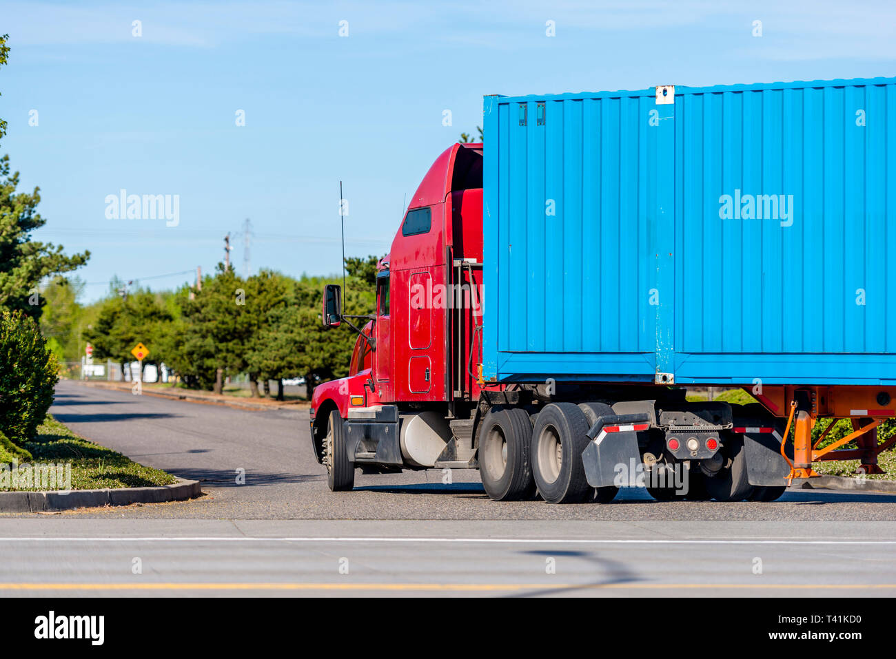 Powerful long haul red big rig semi truck with high cab for truck ...