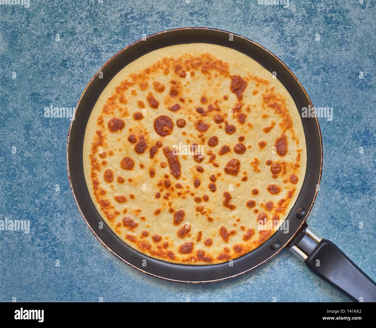 Good morning with pancake. Top view pancake on the pan front of the ...