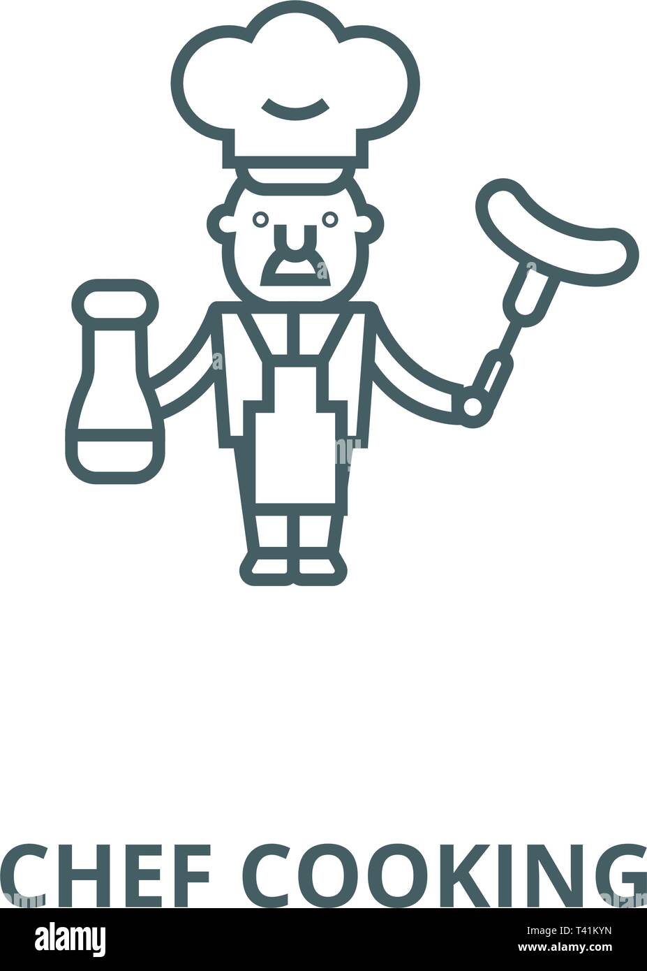 Chef cooking line icon, vector. Chef cooking outline sign, concept ...