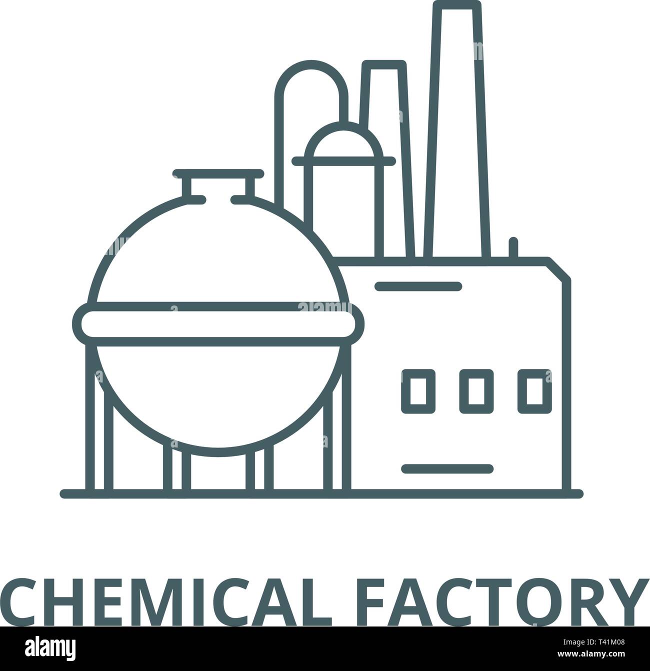 Chemical factory line icon, vector. Chemical factory outline sign ...