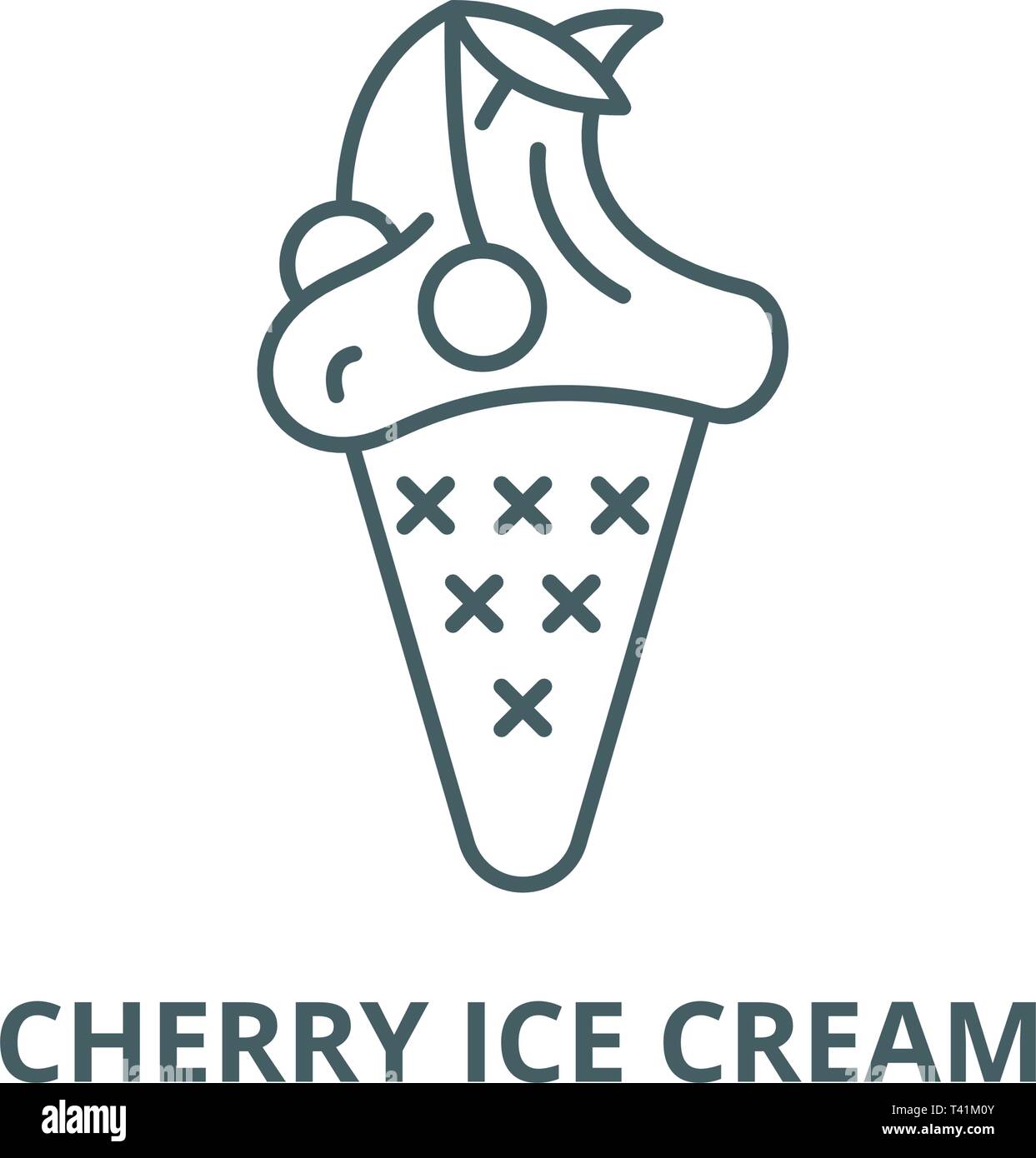 Cherry ice cream line icon, vector. Cherry ice cream outline sign ...