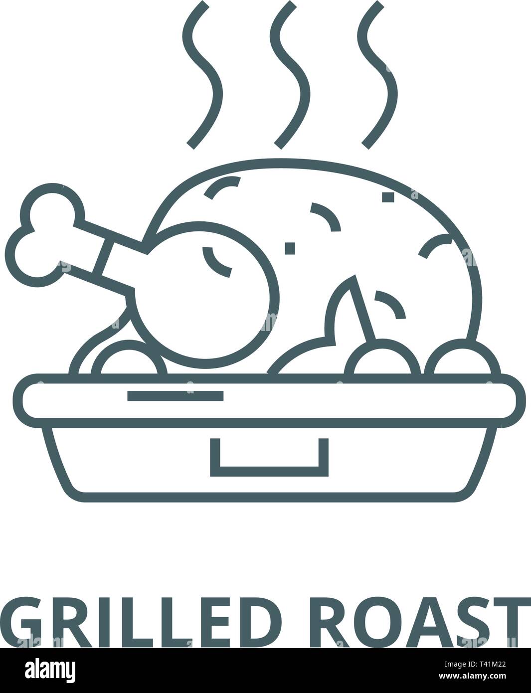 Chicken dish,grilled roast line icon, vector. Chicken dish,grilled ...