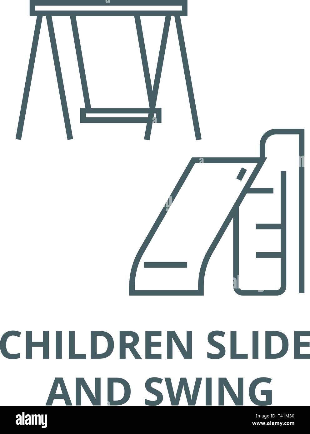 Children slide and swing line icon, vector. Children slide and swing ...