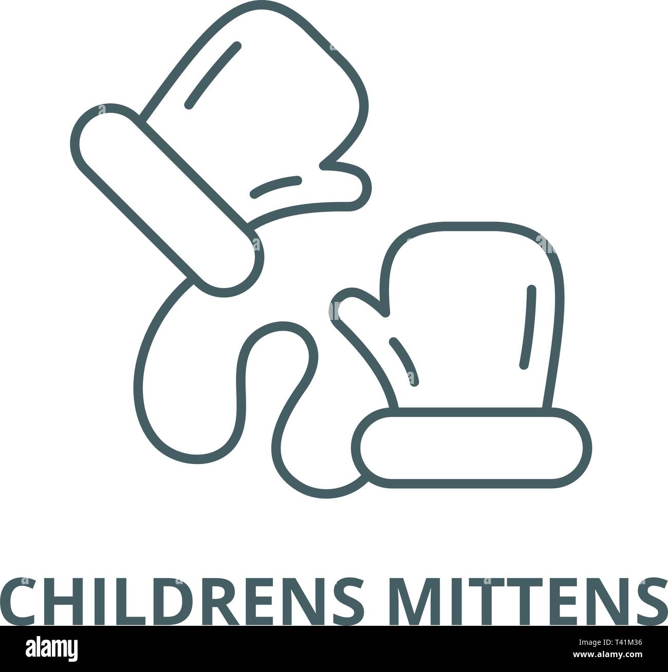 Childrens mittens line icon, vector. Childrens mittens outline sign ...