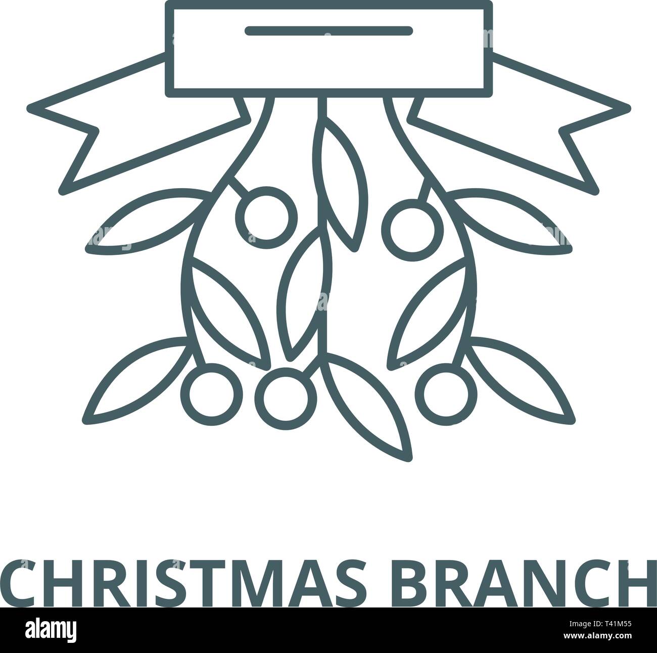 Christmas branch line icon, vector. Christmas branch outline sign ...