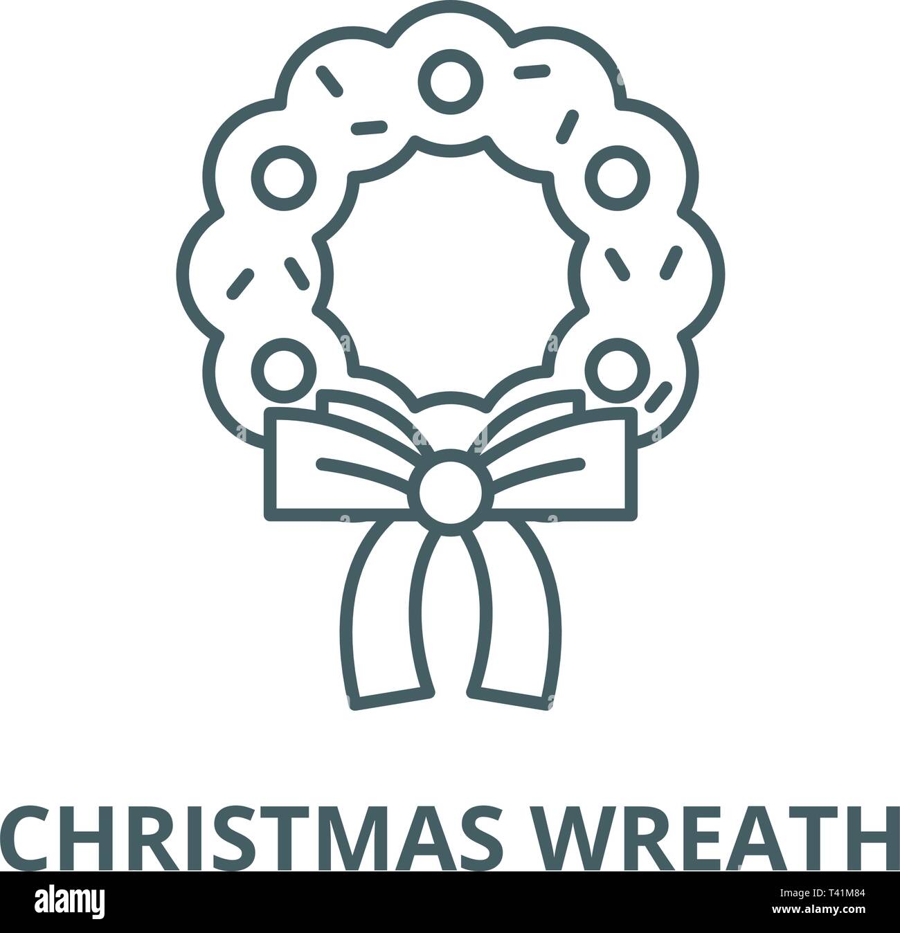 Christmas Wreath Line Icon Vector Christmas Wreath Outline Sign