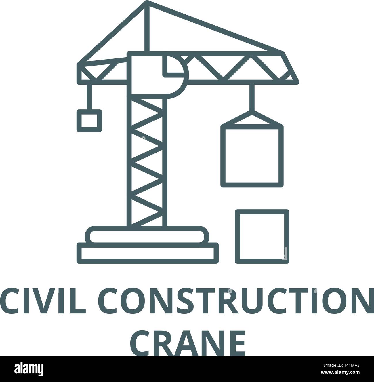 Civil construction crane line icon, vector. Civil construction crane ...