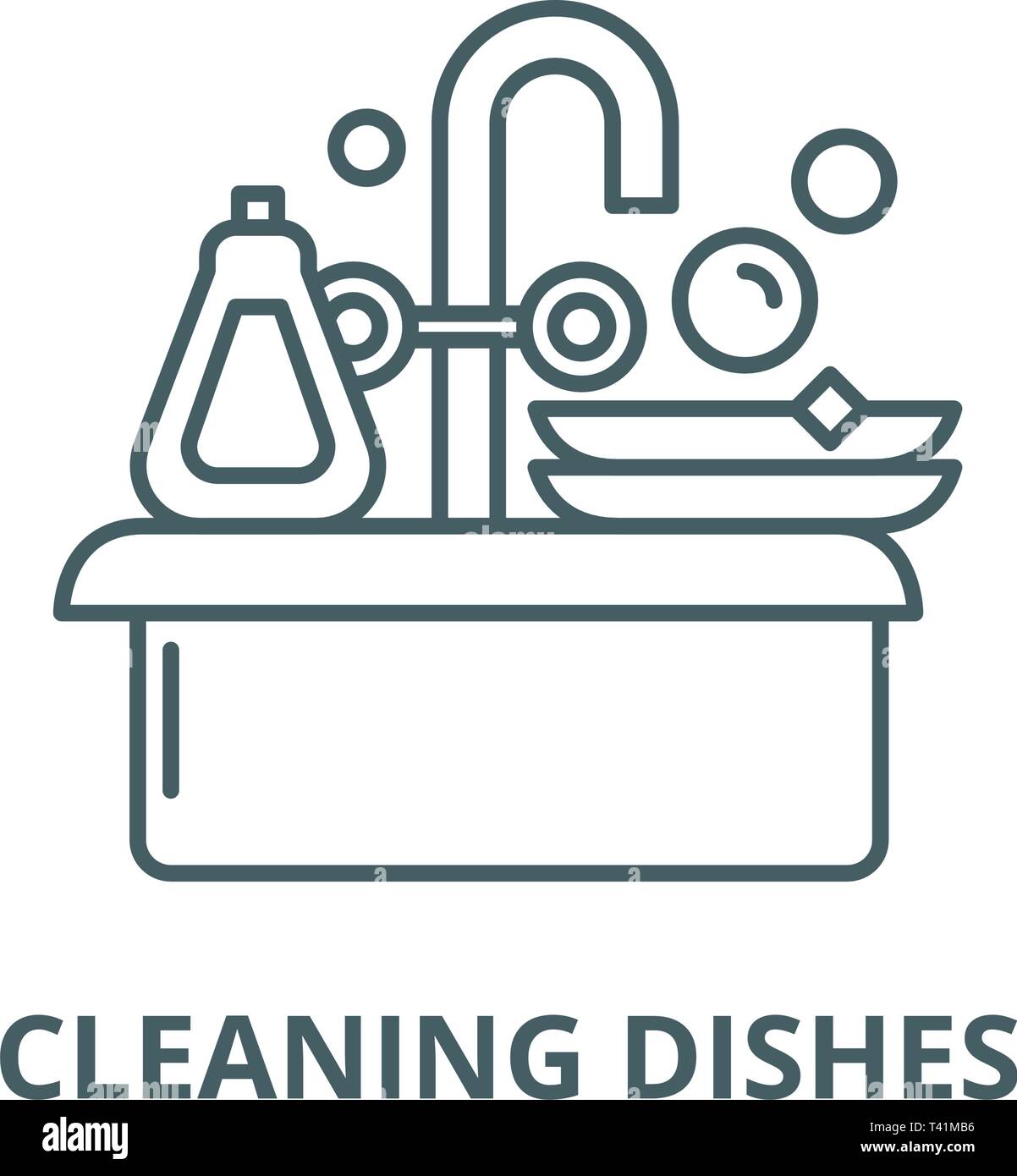 Cleaning dishes line icon, vector. Cleaning dishes outline sign ...