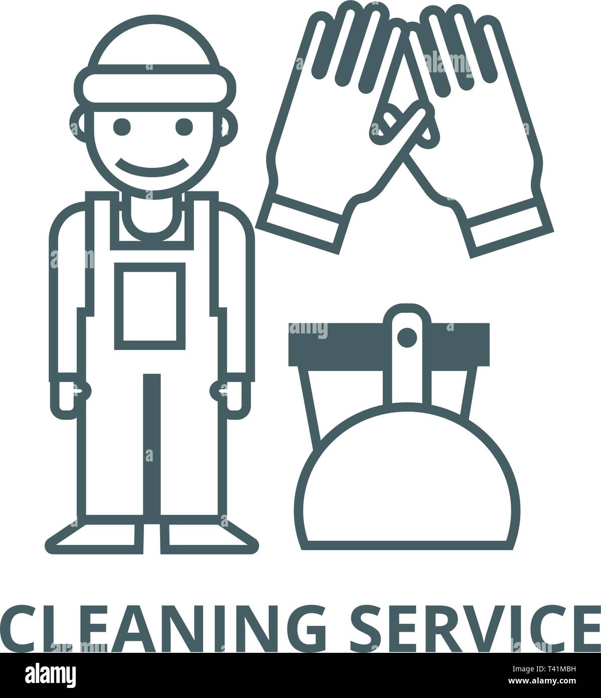 Cleaning service,cleaning man, line icon, vector. Cleaning service ...