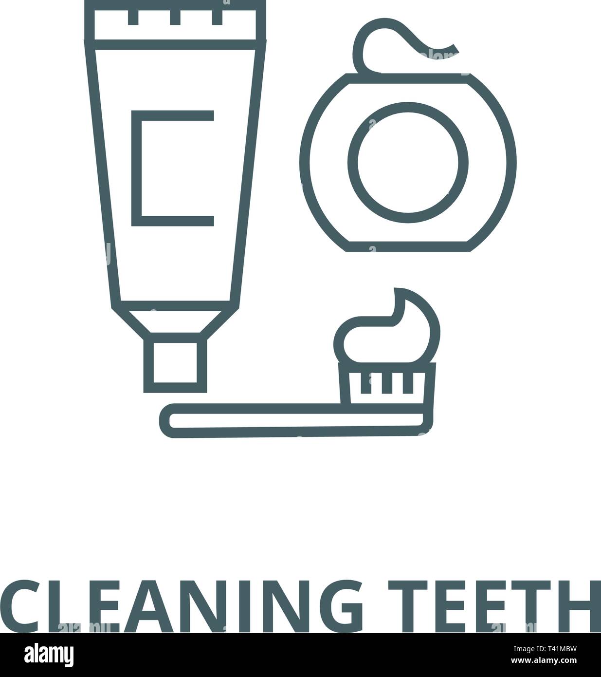 Cleaning teeth,brush, toothpaste, line icon, vector. Cleaning teeth ...