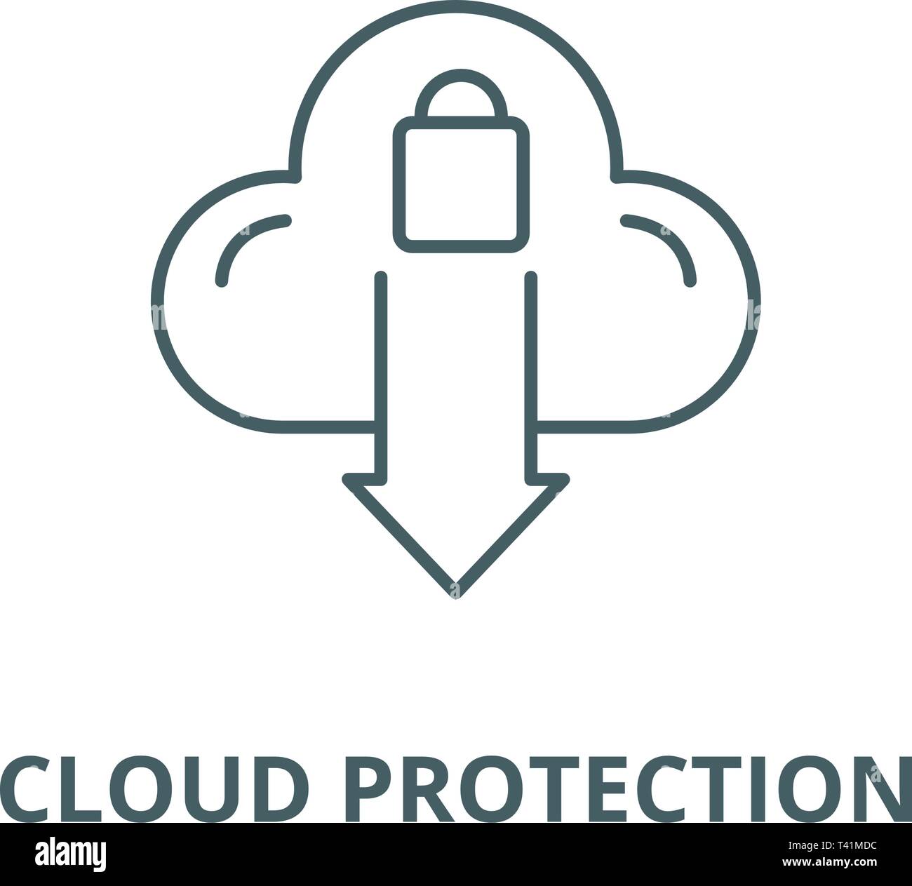 Cloud protection line icon, vector. Cloud protection outline sign ...