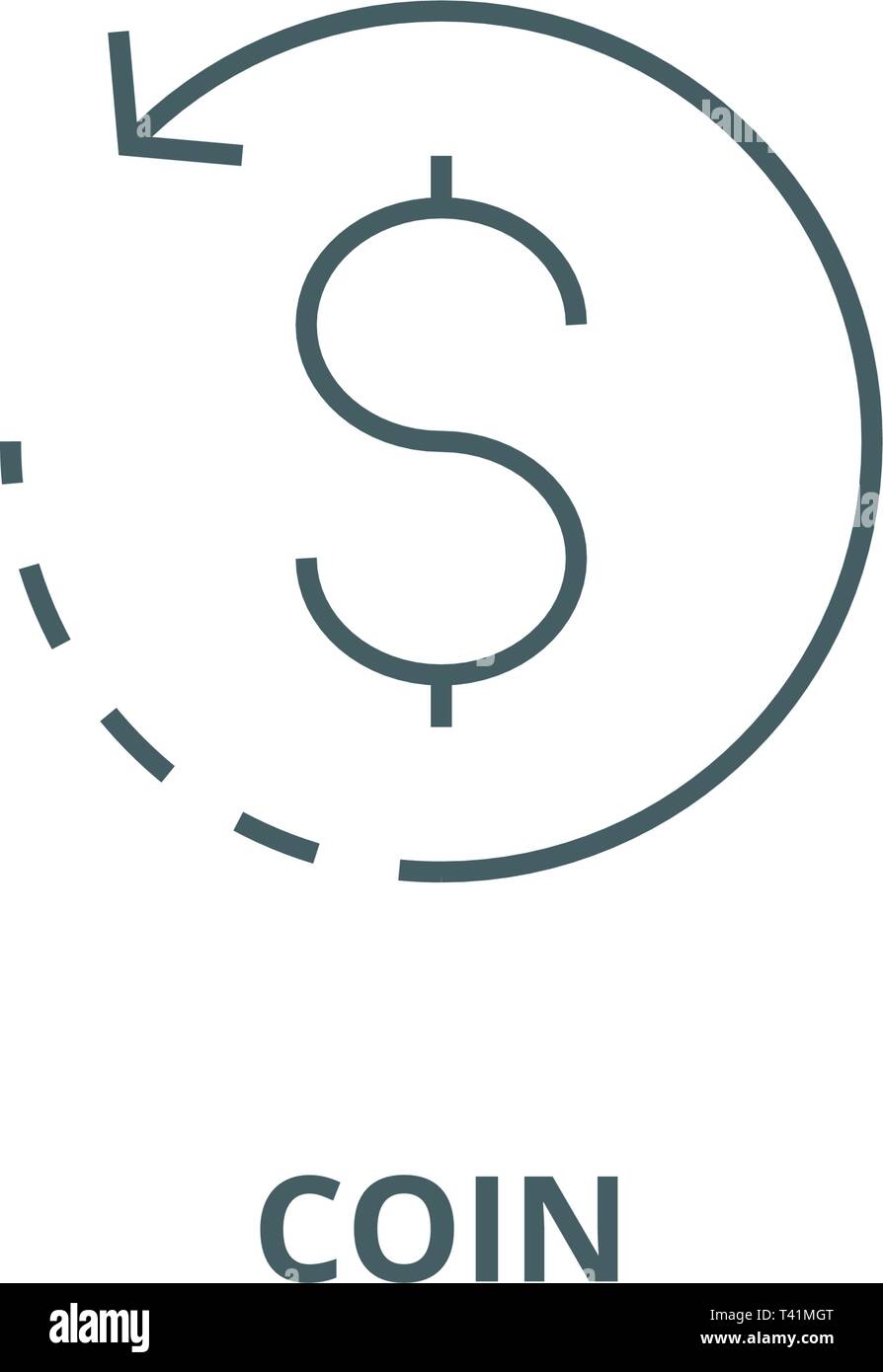 Coin with round arrow line icon, vector. Coin with round arrow outline ...
