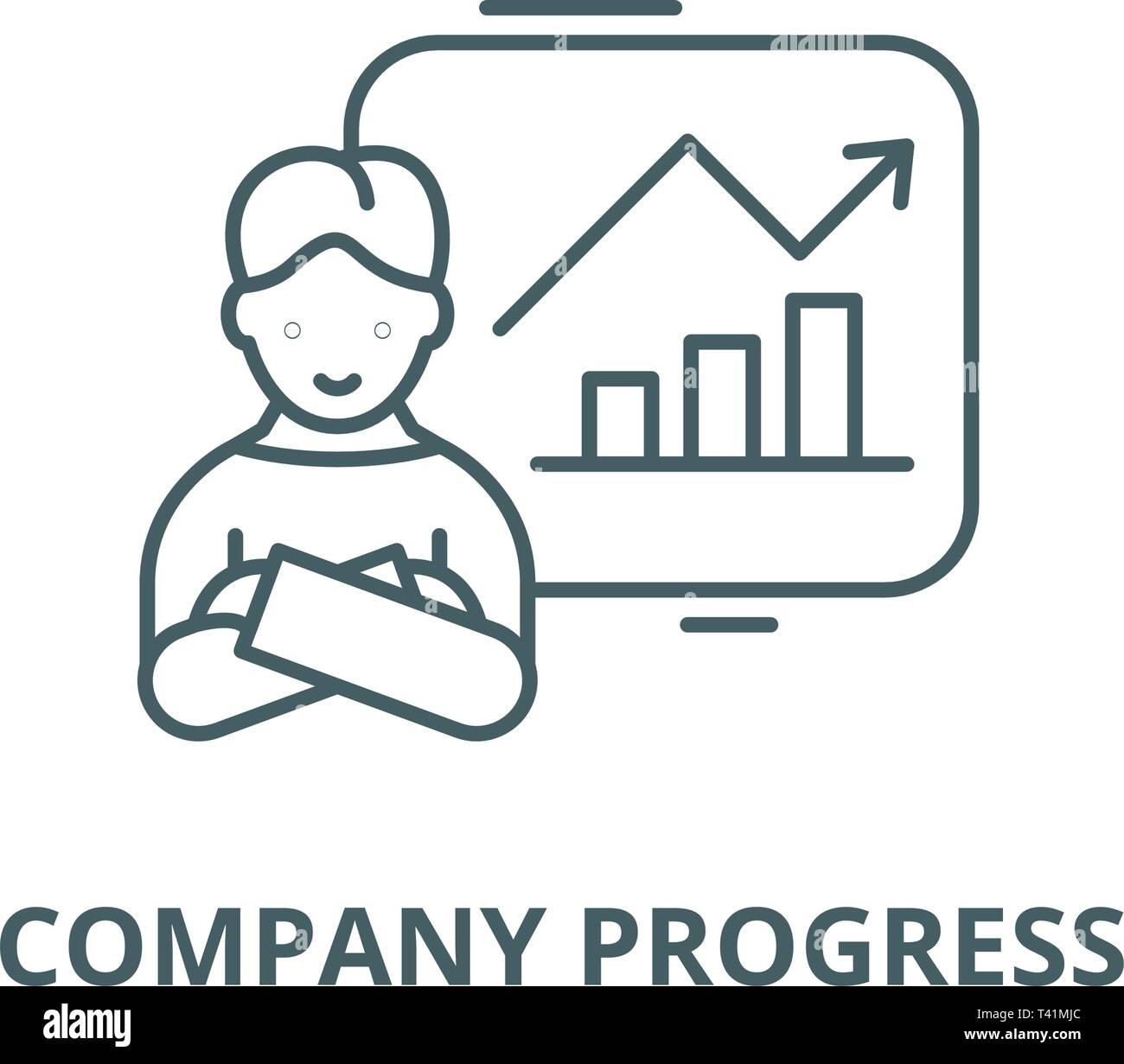 Company progress line icon, vector. Company progress outline sign ...