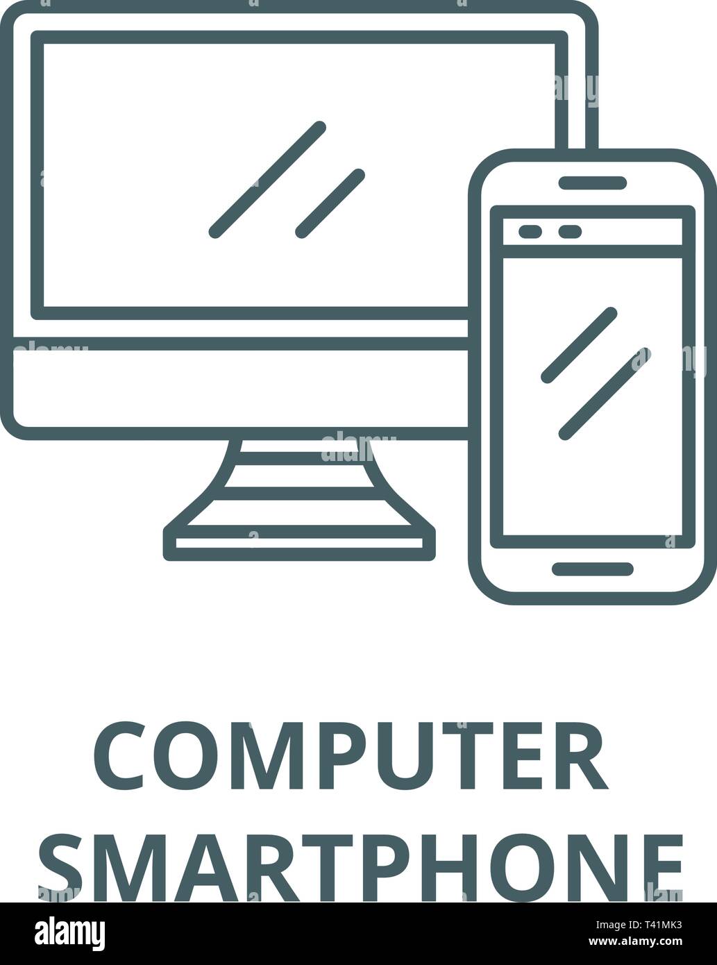 Computer and smartphone line icon, vector. Computer and smartphone ...