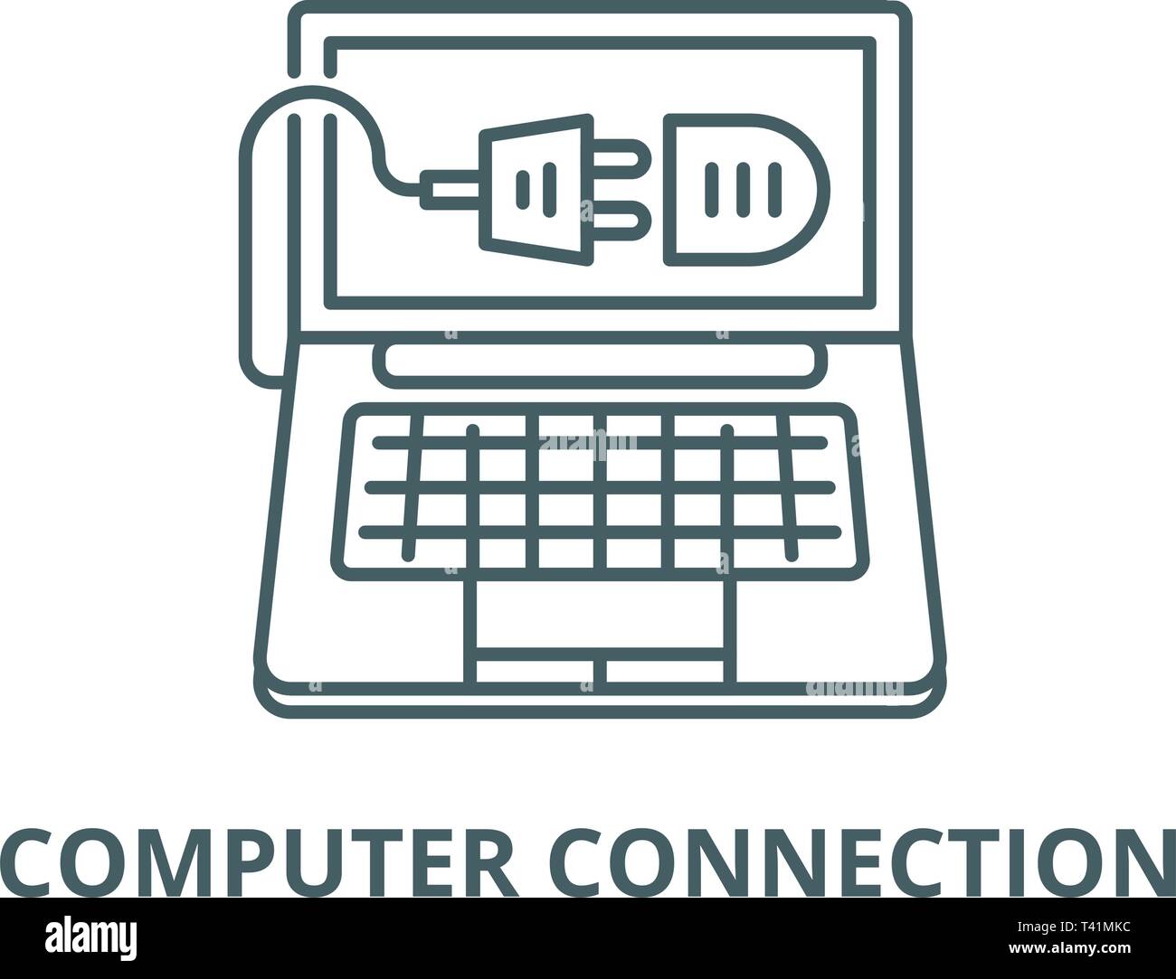 Computer connection line icon, vector. Computer connection outline sign, concept symbol, flat ...