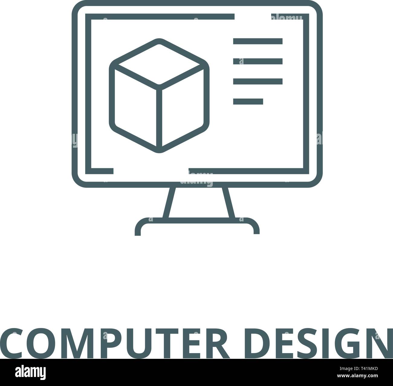 Computer design line icon, vector. Computer design outline sign, concept symbol, flat ...