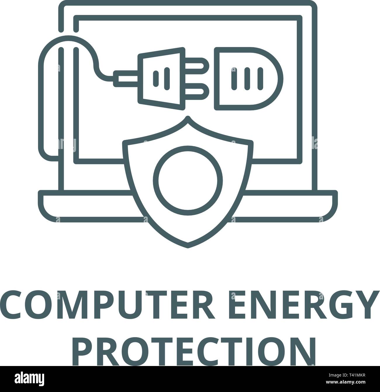 Computer energy protection line icon, vector. Computer energy protection outline sign, concept ...