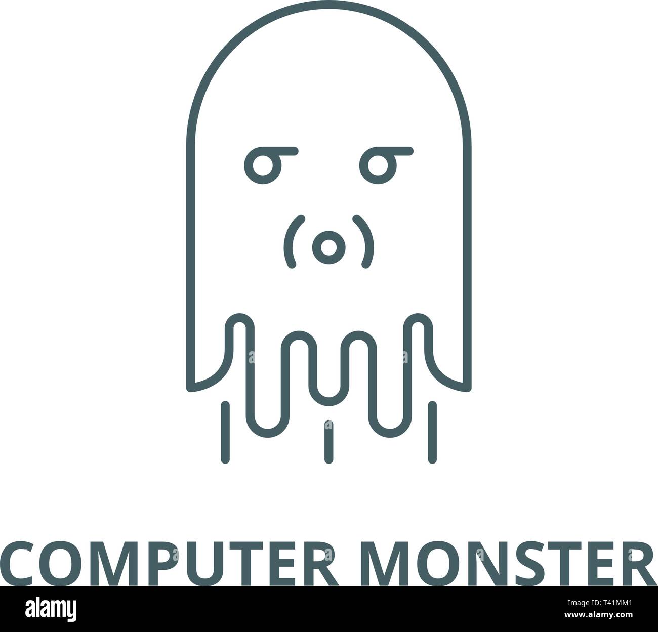 Computer monster line icon, vector. Computer monster outline sign ...