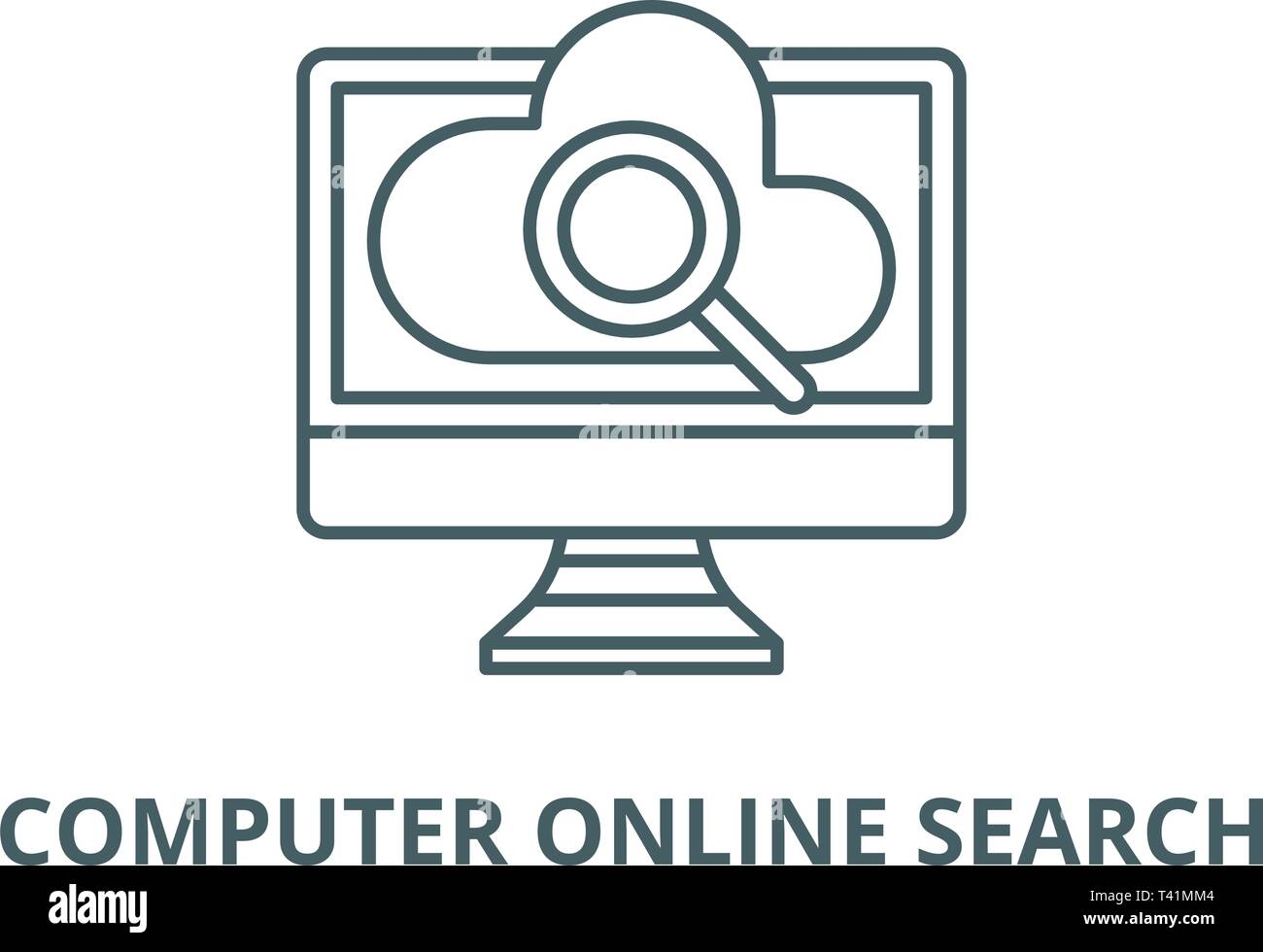 Computer online search line icon, vector. Computer online search ...