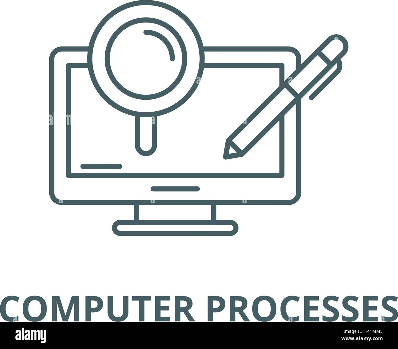 Computer processes line icon, vector. Computer processes outline sign ...