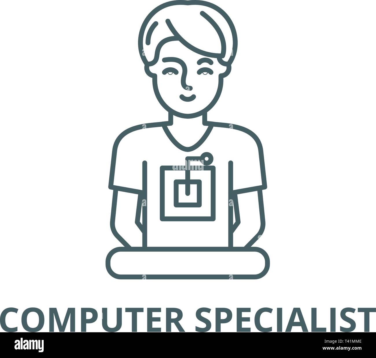 Computer specialist line icon, vector. Computer specialist outline sign ...