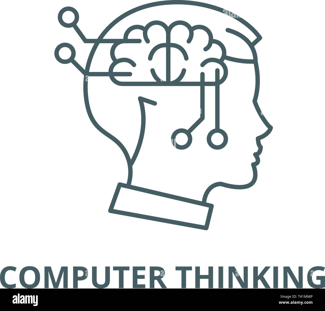 Computer thinking line icon, vector. Computer thinking outline sign ...