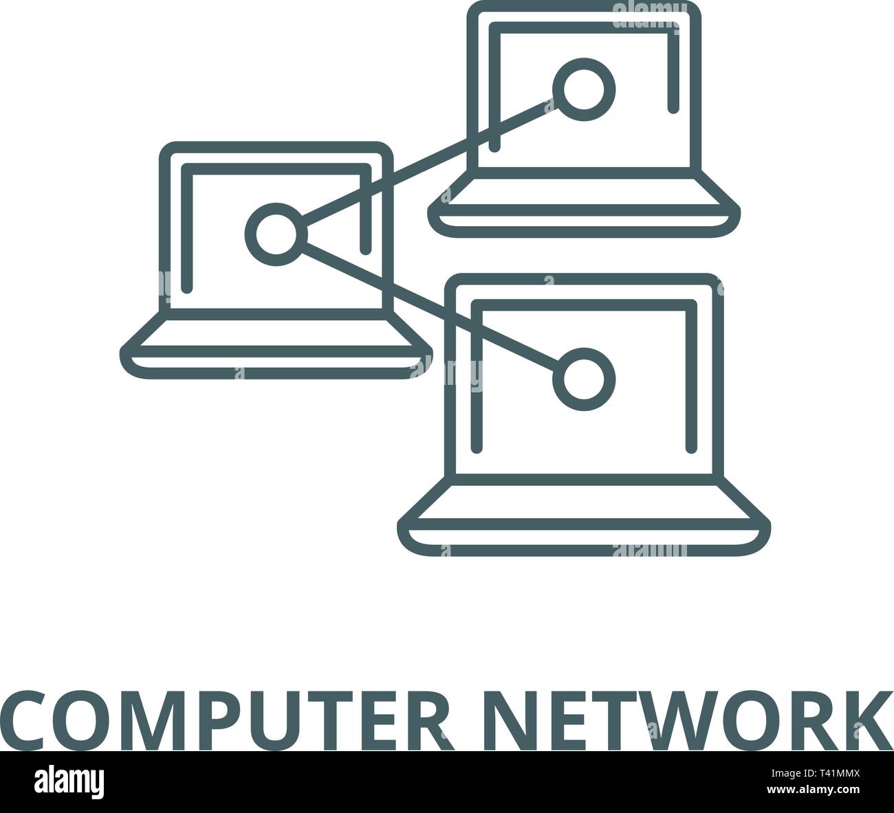 Computer work network line icon, vector. Computer work network outline ...