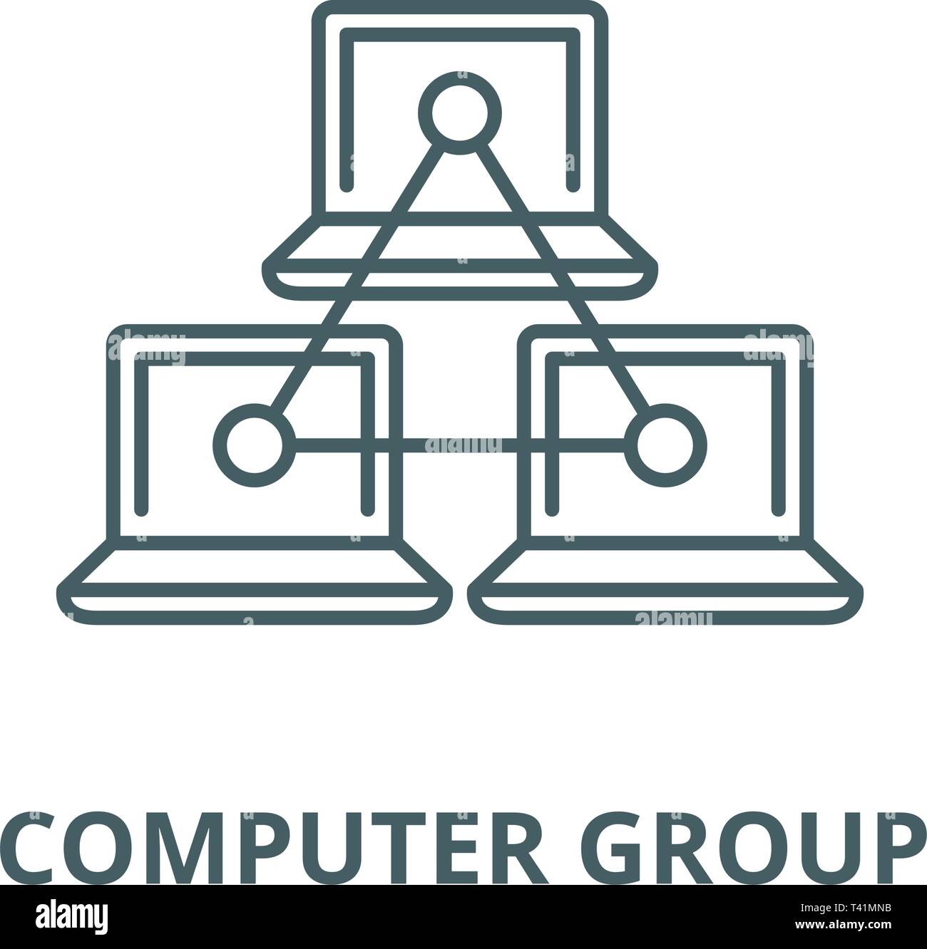 Computer working group line icon, vector. Computer working group outline sign, concept symbol ...