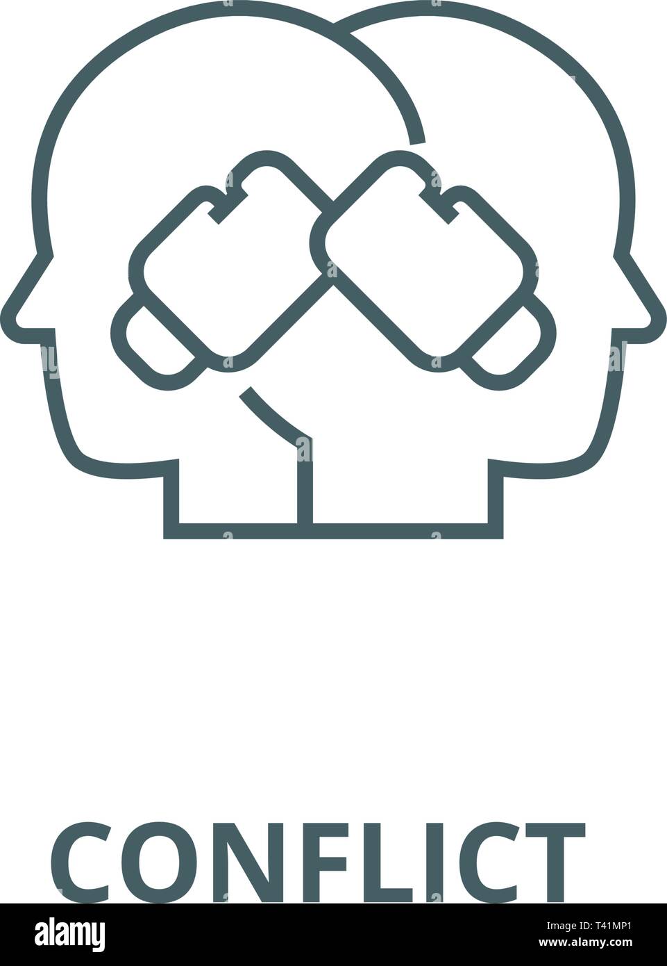 Conflict illustration, boxing in heads line icon, vector. Conflict ...