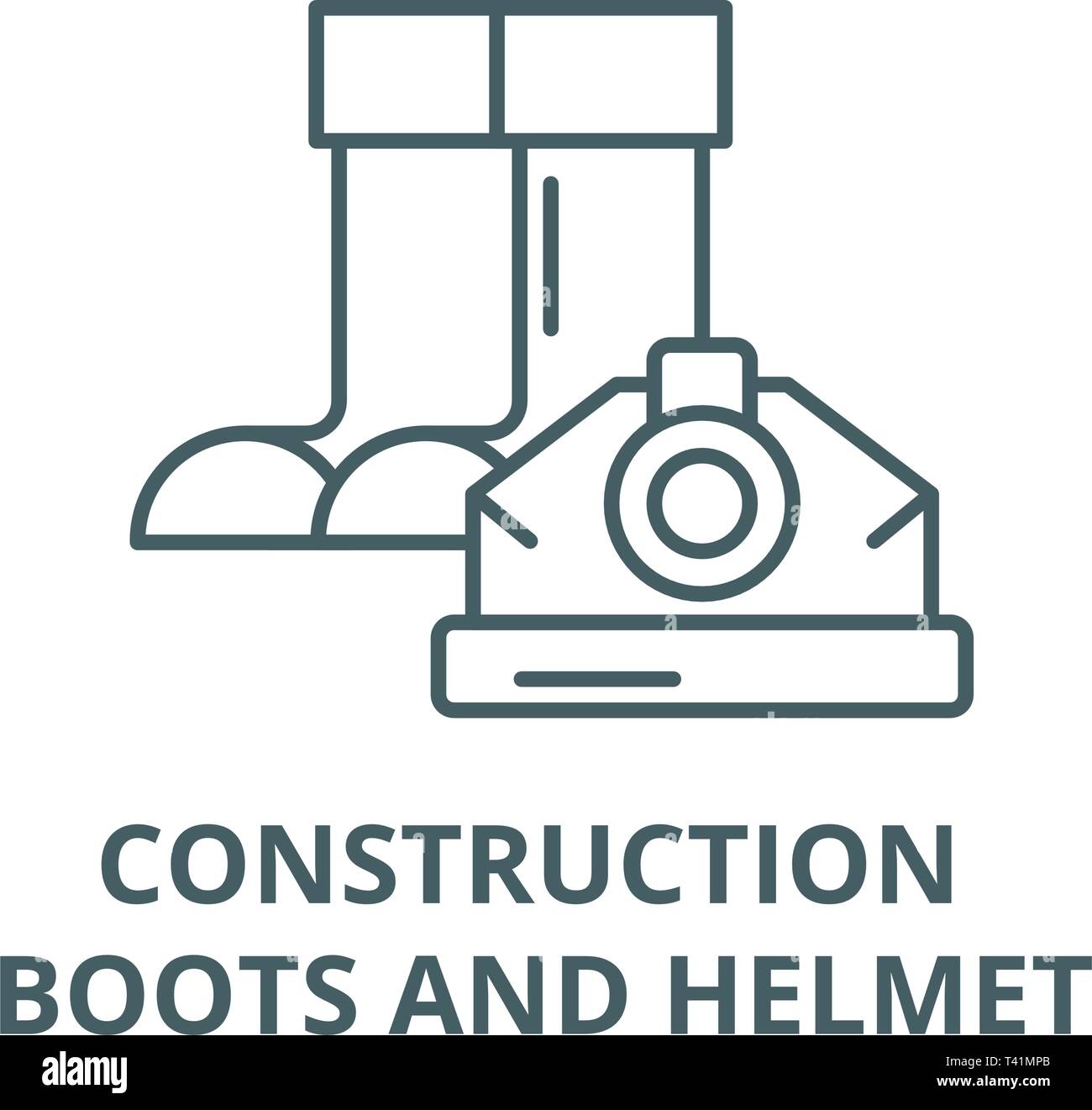 Construction boots and helmet line icon, vector. Construction boots and ...