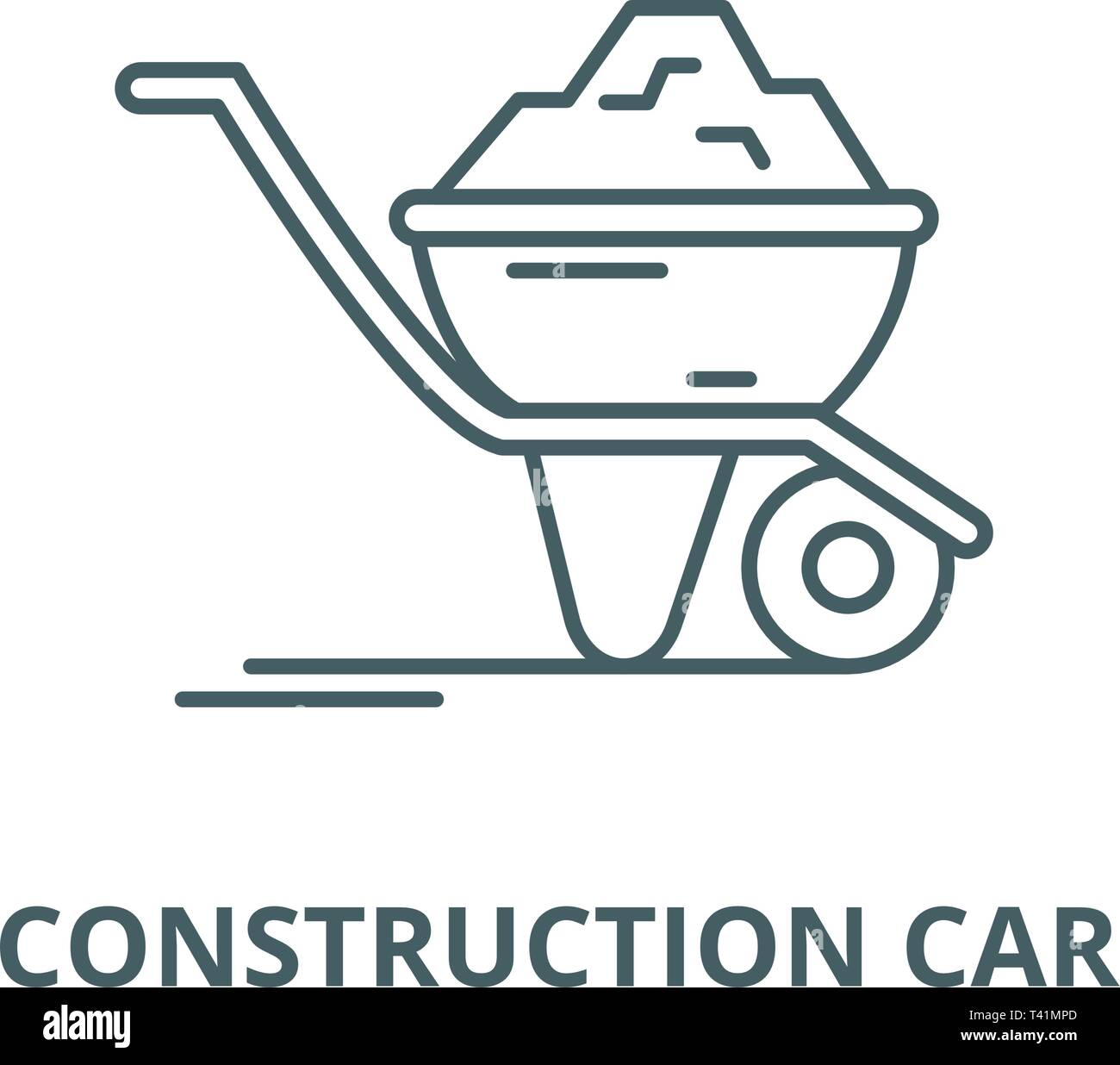Construction car line icon, vector. Construction car outline sign ...