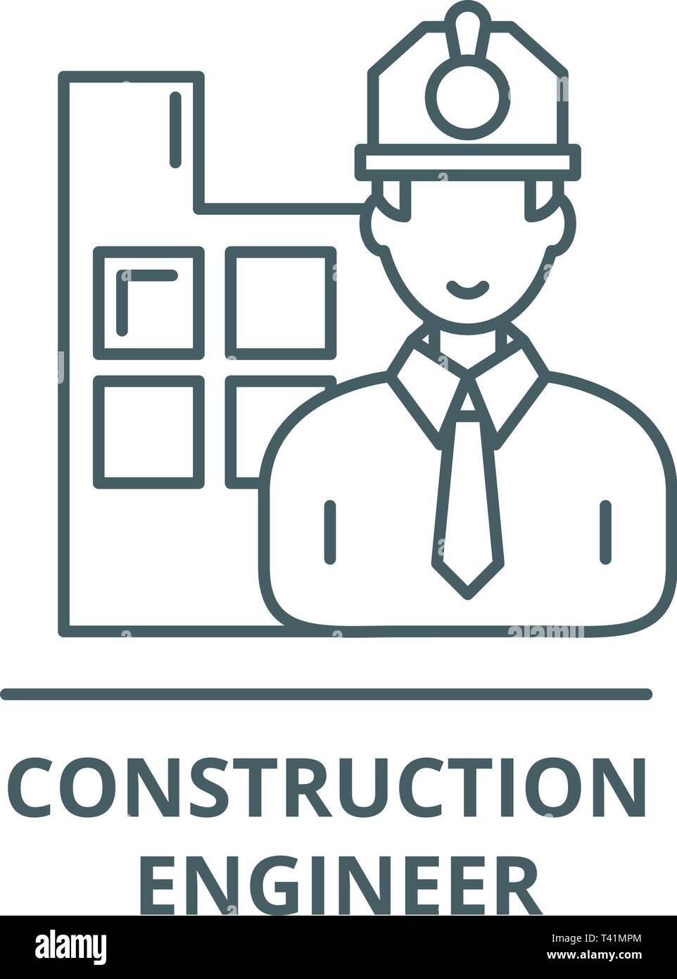 Construction engineer line icon, vector. Construction engineer outline ...