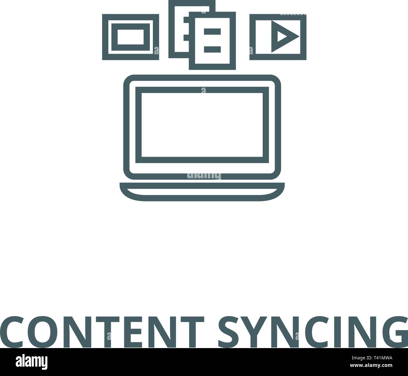 Content syncing,laptop media line icon, vector. Content syncing,laptop ...