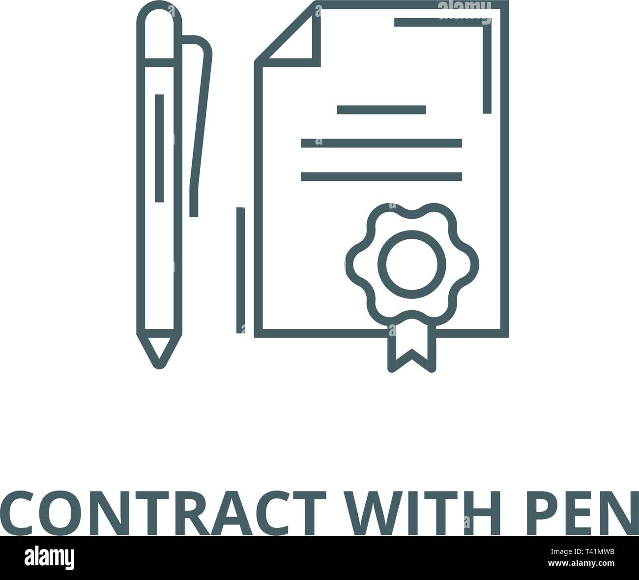 Contract With Pen Line Icon Vector Contract With Pen Outline Sign