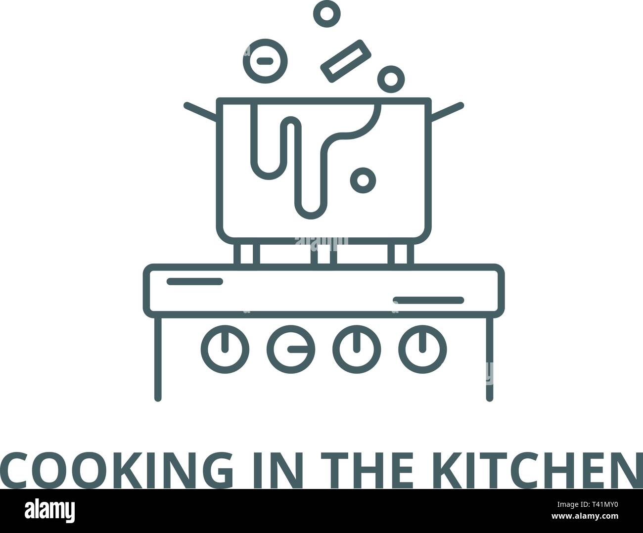 Cooking in the kitchen line icon, vector. Cooking in the kitchen ...