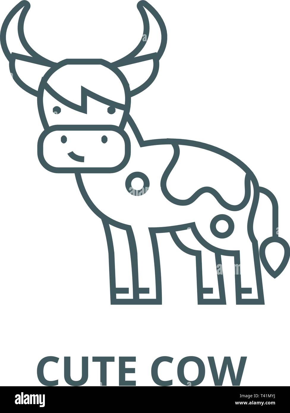 Cute cow line icon, vector. Cute cow outline sign, concept symbol, flat ...