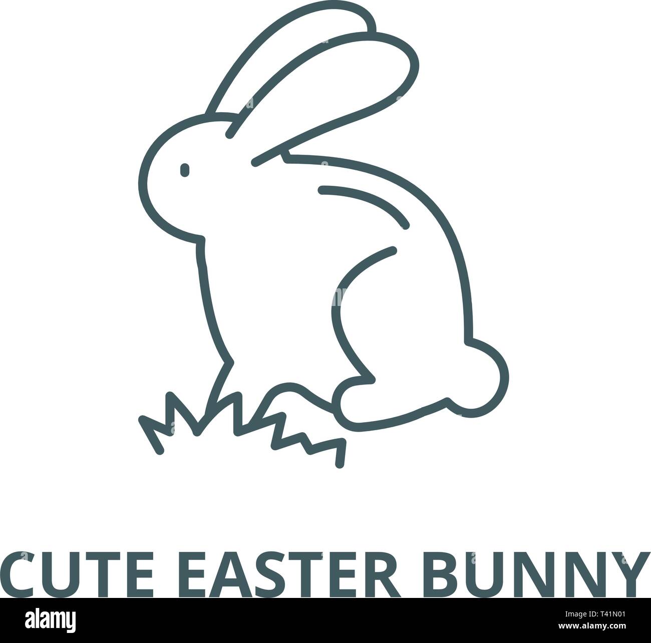 Cute easter bunny line icon, vector. Cute easter bunny outline sign ...