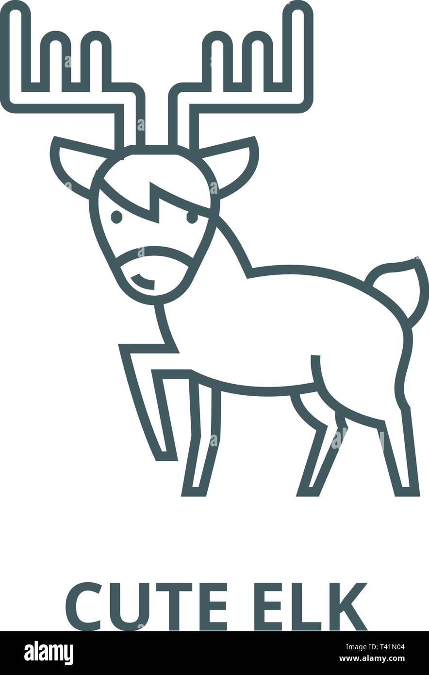 Cute elk line icon, vector. Cute elk outline sign, concept symbol, flat ...