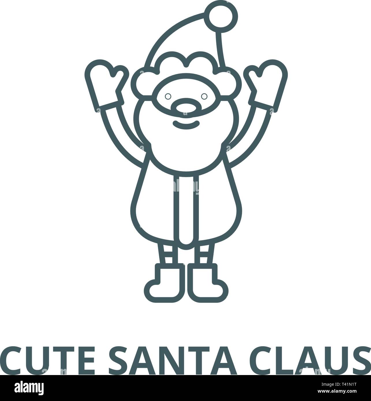 Cute santa claus line icon, vector. Cute santa claus outline sign ...