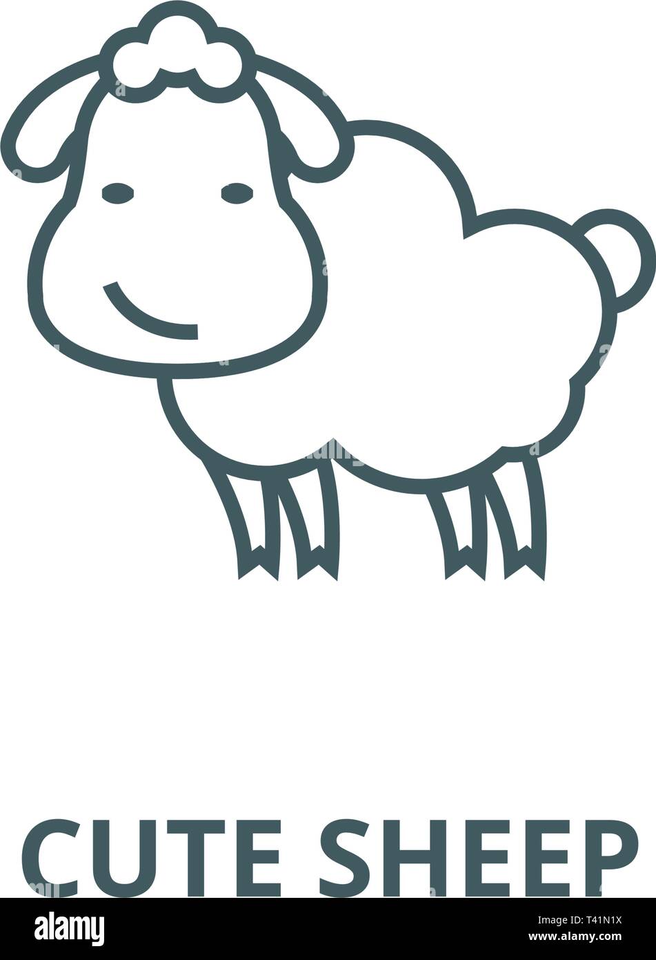 Cute sheep line icon, vector. Cute sheep outline sign, concept symbol ...