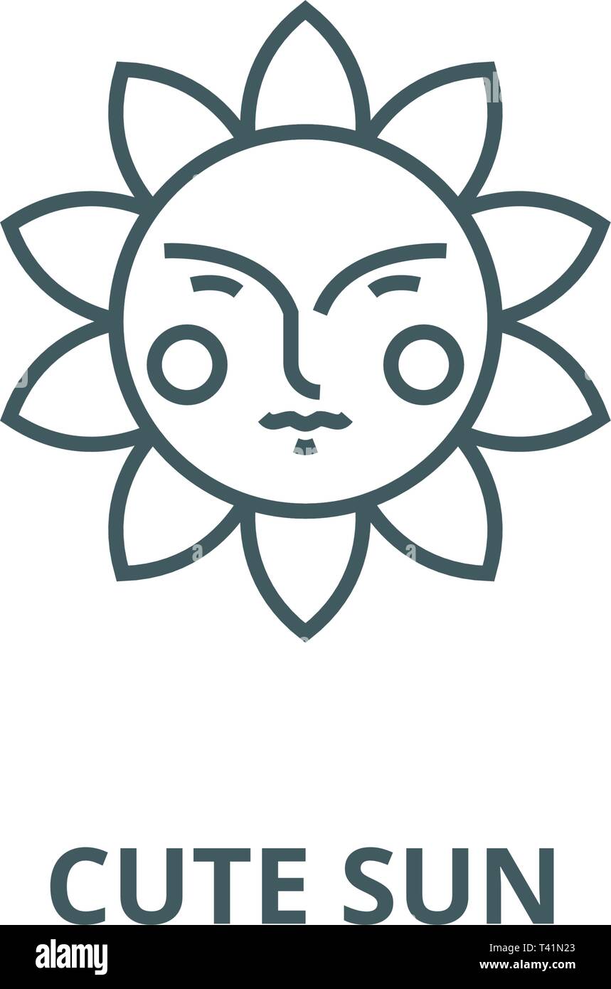 Cute sun line icon, vector. Cute sun outline sign, concept symbol, flat ...