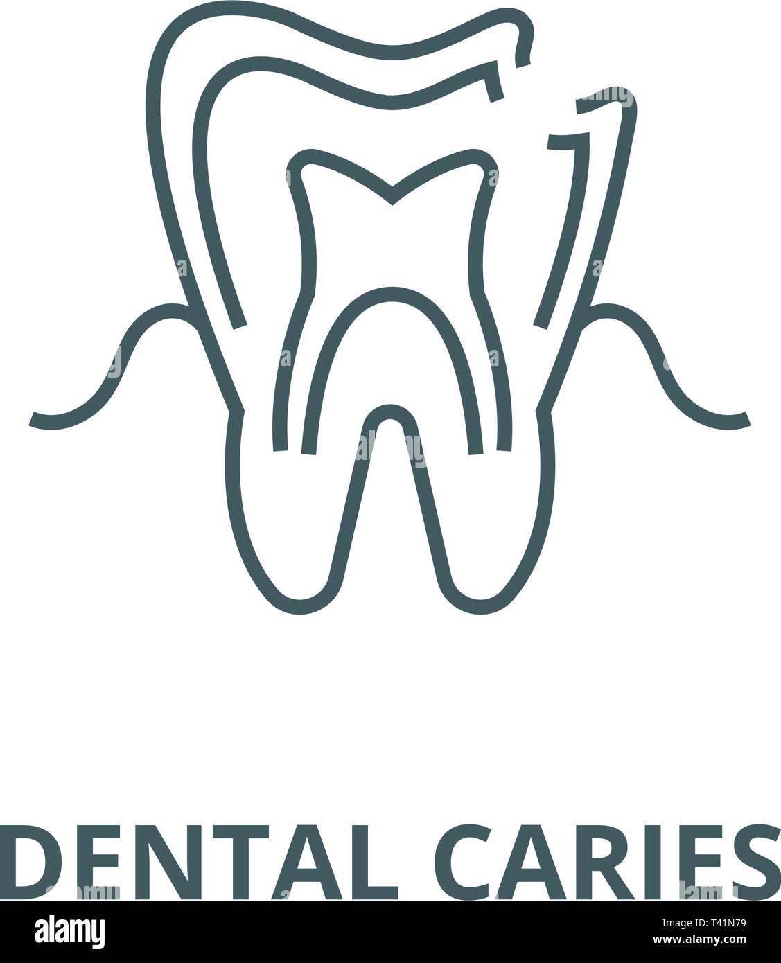 Dental caries line icon, vector. Dental caries outline sign, concept ...
