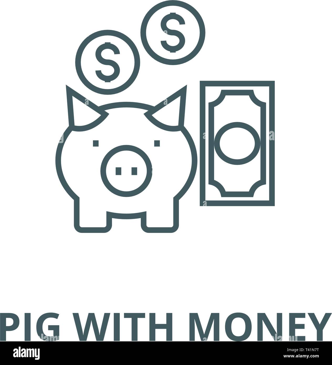 Deposit insurance,pig with money line icon, vector. Deposit insurance ...