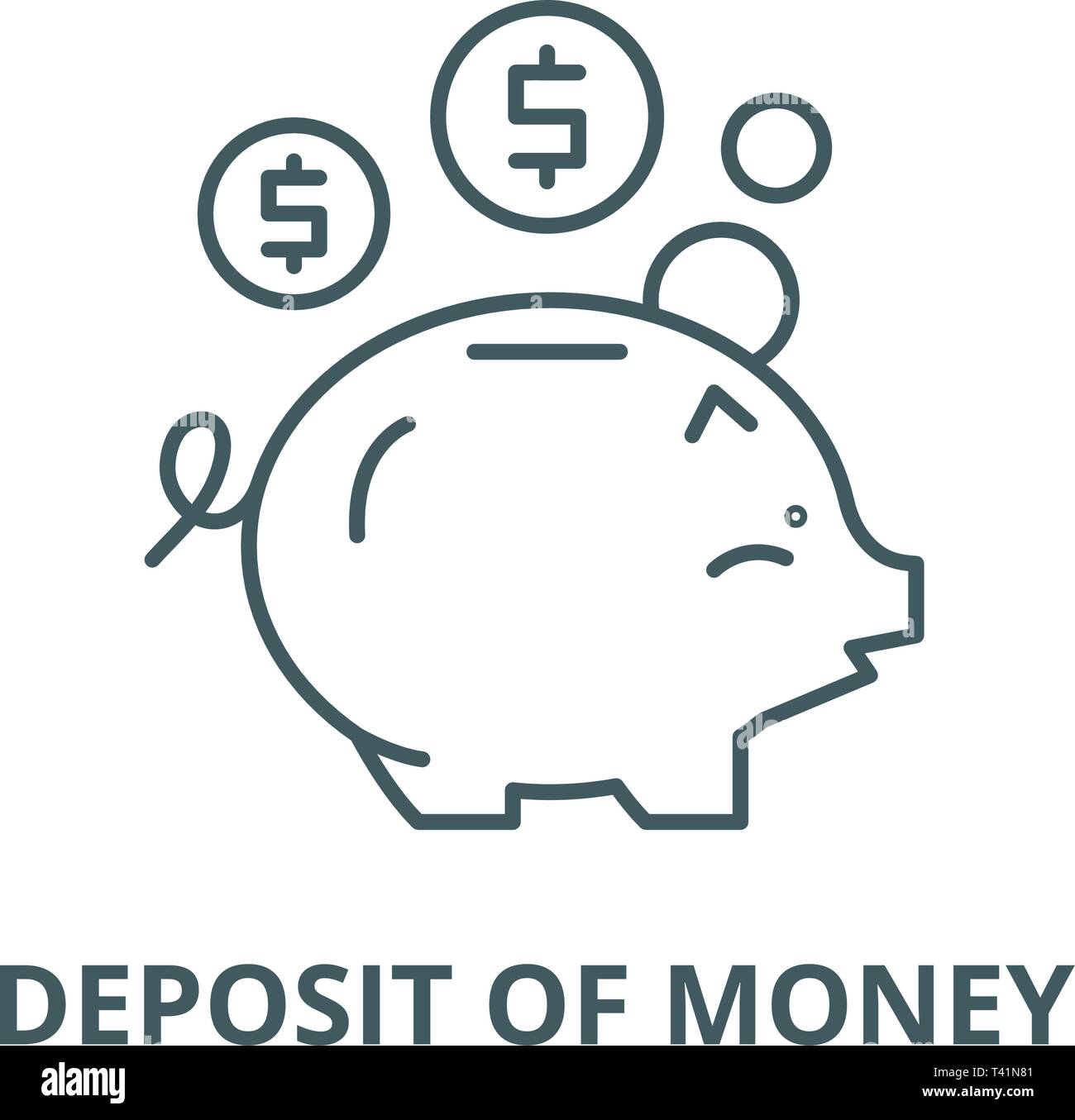 Deposit of money line icon, vector. Deposit of money outline sign ...