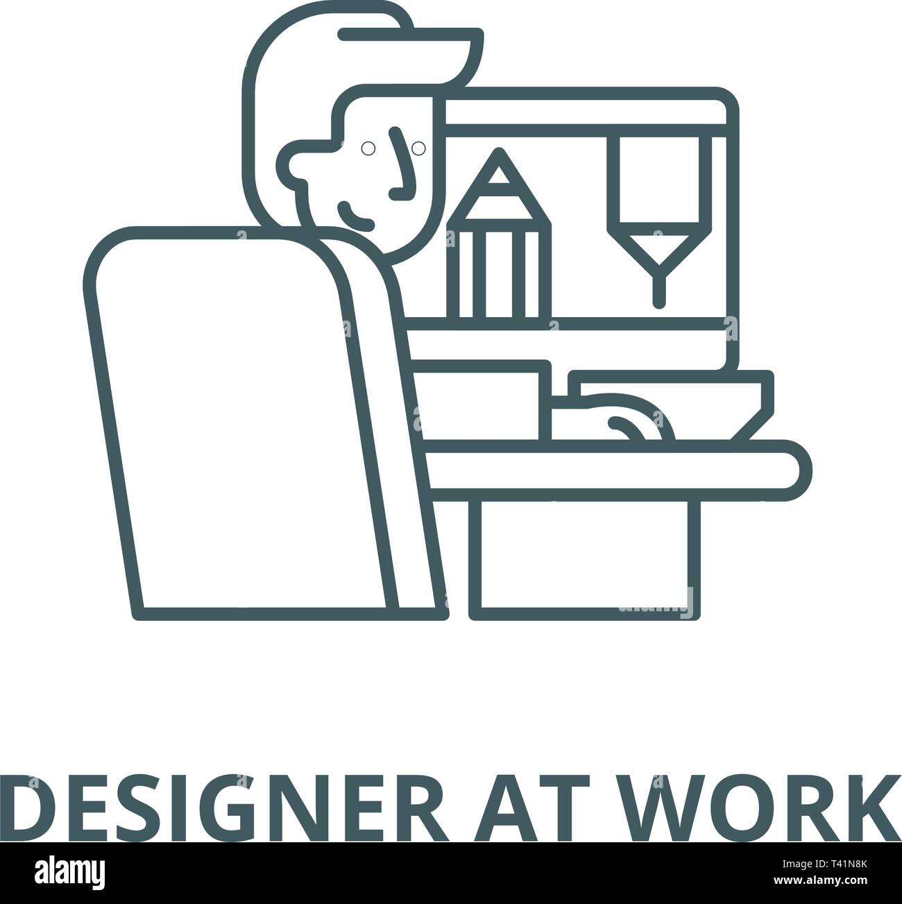 Designer at work line icon, vector. Designer at work outline sign ...
