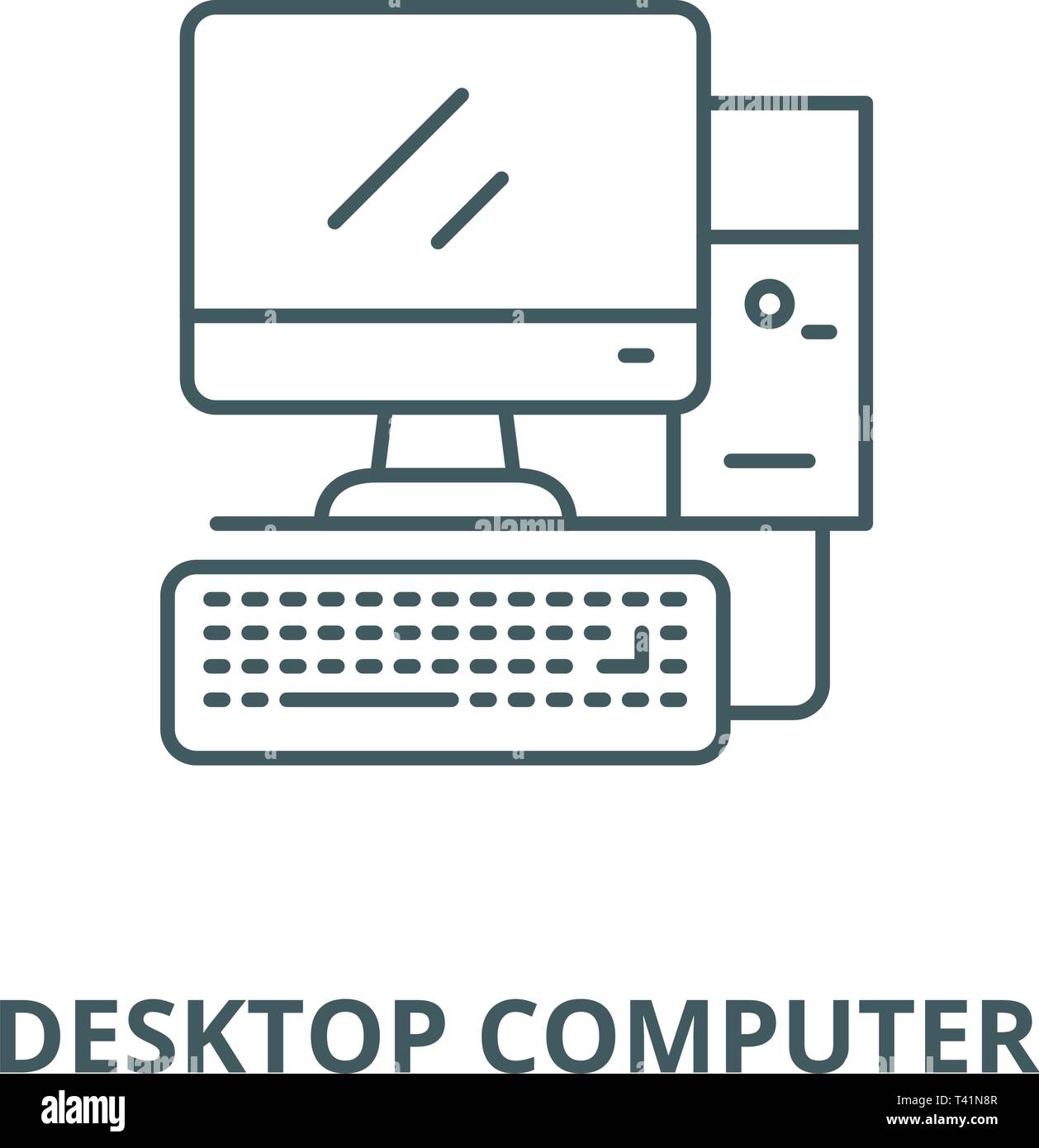 Desktop computer, workstation line icon, vector. Desktop computer ...
