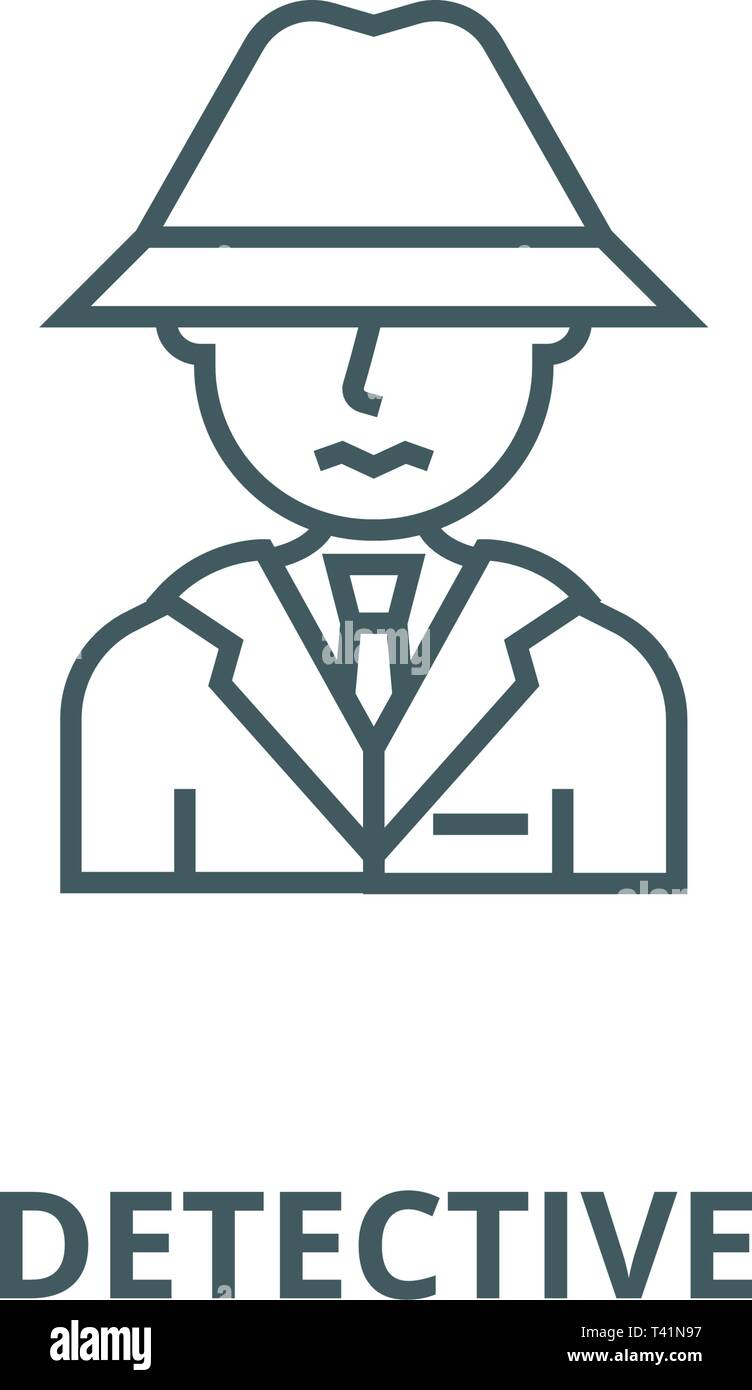 Detective, spy, man with hat line icon, vector. Detective, spy, man ...