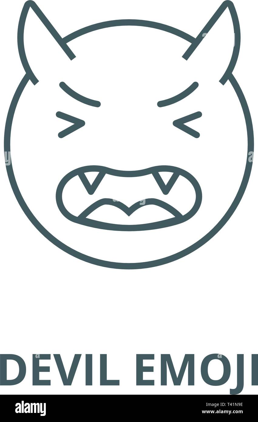 Devil emoji line icon, vector. Devil emoji outline sign, concept symbol ...